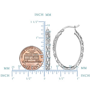 Sterling Silver Diamond Cut Weaved Oval Hoop Earrings, Diameter 30mm