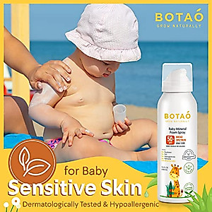 BOTAO BABY’S MINERAL SUNSCREEN FOAM SPRAY: SPF50 Broad Spectrum UVA UVB, Babies or Toddlers Sunburn Protection, Zinc Oxide, 3.4 Oz (1-Pack)