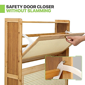 Magshion Narrow Shoe Cabinet for Entryway Slim Thin Bamboo Freestanding Shoe Storage with Flip Drawers for Hallway, Living Room, Bedroom (Natural, 47.5" x 27" x 7")