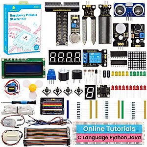 KEYESTUDIO Basic Starter Kit for Raspberry Pi 4 3 3B/2B/B+, with Tutorials C+ Python Java Code, Breadboard Solderless Electronic LCD Water Level Gas Sensor Programming Easy for Beginners