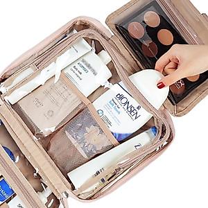 NISHEL Travel Toiletry Bag for Women Large Capacity, Makeup Essentials Organizer, Hanging Case for Accessories, Cosmetics, Pink