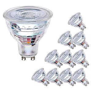 LISTOCASA GU10 LED Light Bulbs 6500K Cool White,5.5W(55W Halogen Equivalent), Dimmable Spotlight GU10 LED Bulbs, Full Glass Cover Recessed Track Light Bulbs 10-Packs