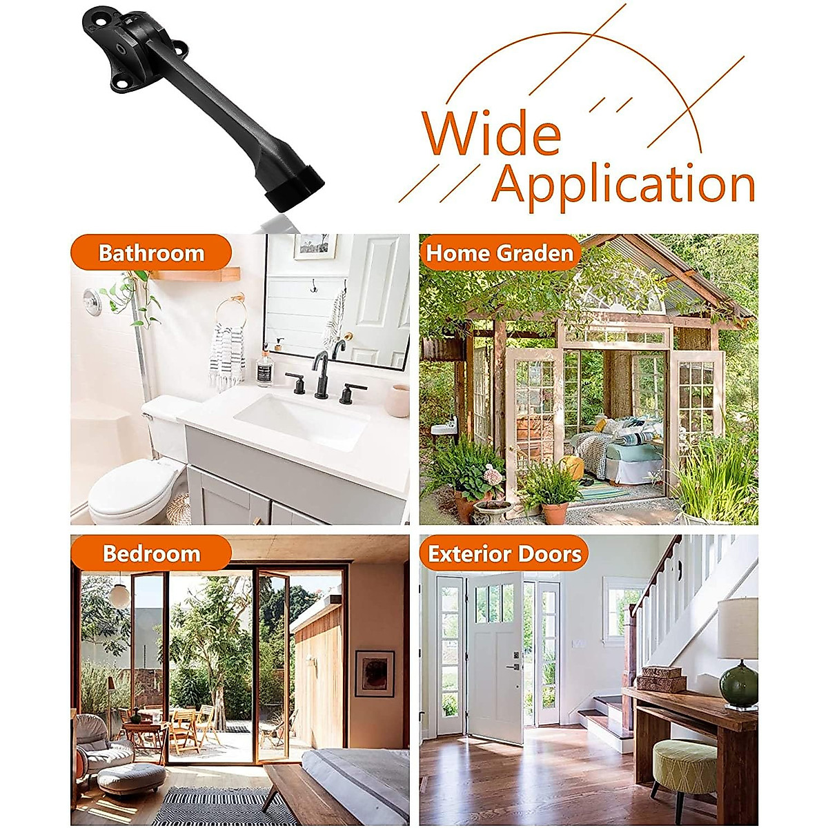 PHITUODA KickDown Door Stopper Easy-Step Door Stop Black-2pcs