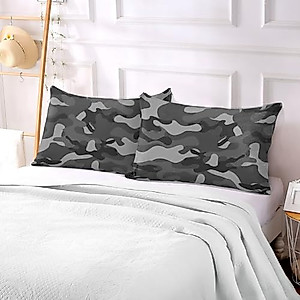 Gray Classic Camouflage Pillowcase for Hair and Skin Body Pillow Cover Body Pillow Case King Size 20"X 40" Fuzzy Pillow Case with Zipper for Body Pillows
