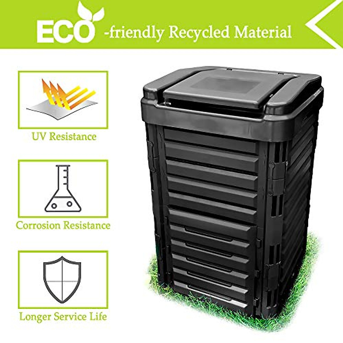 Solution4Patio Outdoor Composting Bins, 89-Gallon (336L), Thick and Sturdy, Black Eco-Master Polypropylene Composter, Easy Assembling, Large Capacity, 23.62 in. W x 23.62 in. D x 39.37 in. H, 9496-US