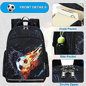 LEDAOU Kids School Backpack with Lunch Box for Boys Girls Bookbag School Bag Preschool Kindergarten Toddler Backpack (Soccer)