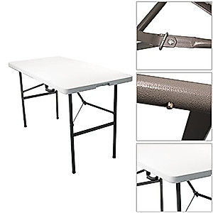 CMFTGDS 4ft Plastic Folding Table, Indoor Outdoor Folding Utility Table Plastic Dining Table for Picnic Party Camping, Portable w/Handle Fold Up Table with Lock, Adjustable Height, White