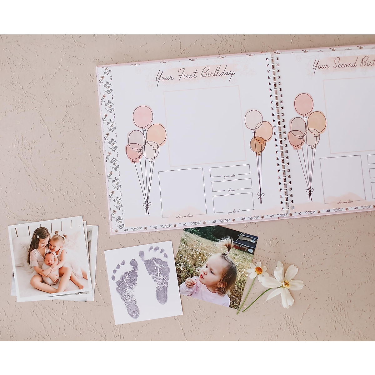 Lucy Darling Baby Memory Book, Luxury Baby First Year Book & Photo Album for Baby Boy/Girl, Keepsake Baby Books & Journals, Gender Neutral Memories & Milestone Book, Pregnancy Gift - Wildflower Meadow