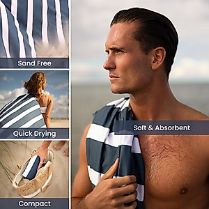 SummerSand Microfiber Beach Towel Extra Large (79 x 39.5 in) - Quick Dry, Sand Free - Compact and Lightweight for Travel - Recycled Materials - Travel Bag Incl - Oversized Pool Towel – Deep Blue