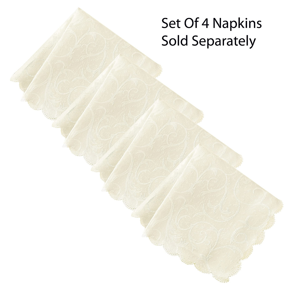 Newbridge Portofino Scalloped Damask Fabric Tablecloth, Wrinkle and Stain Resistant Fine Dining and Holiday Tablecloth, 60 Inch x 84 Inch Oval, Ivory