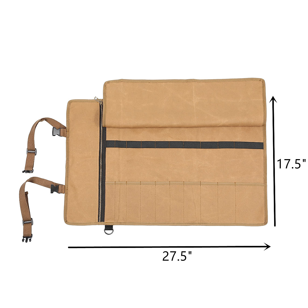 Denifiter Chef's Knife Roll Bag With 10 Slots And 1 Large Zipper Pocket, Waxed Canvas Knife Roll bag