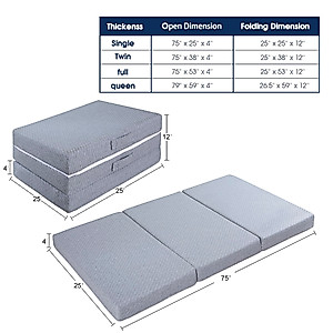 BreezeRest Trifold Mattress Sing Size 4 Inch Adjustable Softness Gel Memory Foam Colchones Single for Outdoors Camping,Guest with Travel Case Carry Handle Softness Relief Back Pain CertiPUR-US