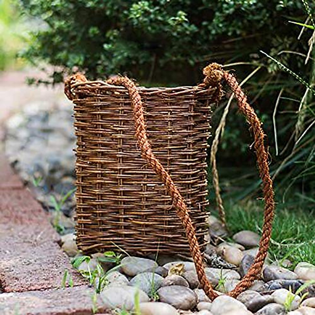 IMFFSE Handmade Wicker Woven Flower Basket Home Door Letter Collection Basket Wall Hanging Wall Retro Old Rack Without Plants,S