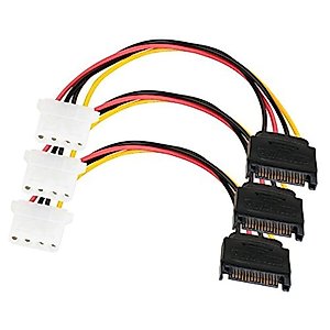 SATA to 4 Pin Power Cable Adapter 3 Pack SATA 15 Pin Male to Molex LP4 Female Power Cable -7-inch