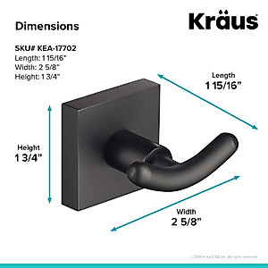 Kraus Ventus Bathroom Robe and Towel Double Hook, Matte Black Finish, KEA-17702MB