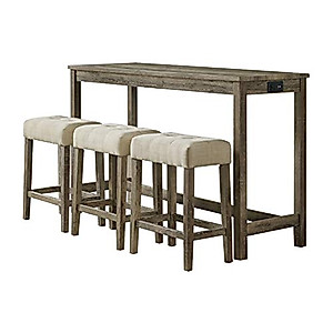 CAMBRIDGE Wyeth Dining 4-Piece Bar Set with Table and 3 Stools, Natural Rustic