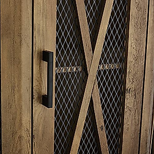 Home Source 73" Tall Corner Bar Unit Reclaimed Barnwood Wine Cabinet with Storage, Lower Mesh Doors, Upper Liquor Shelf galss holder, for Home Bar, Living Room, Kitchen, Mini Space, Reclaimed Barnwood