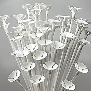 GIFTEXPRESS 60pcs 12" White Balloon Sticks, Plastic Balloon Sticks with Cups for Birthday Party, Wedding, Anniversary Decorations