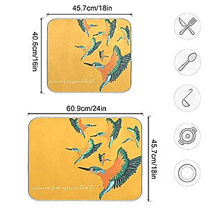 Animal Fly Bird Quote Dish Drying Mat 24"x18" Absorbent Machine Washable Hanging Fast Dry Pad Dish Protective Mat for Kitchen Countertop Heat Resistant Dinner Table Mat