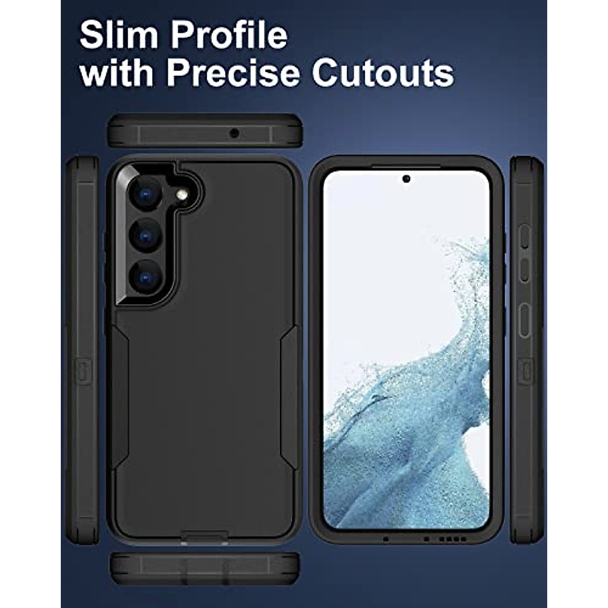 Dahkoiz for Samsung Galaxy S23 Case, with Dust-Proof Port Cover, Full Body Protection Rubber Cover Phone Case for Samsung Galaxy S23 5G 6.1-Inch, Black/Black