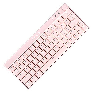 Yoidesu Wireless Mechanical Gaming Keyboard, Pink 64 Keys Plus Wireless RGB Backlight Mechanical Keyboard 3 Modes 2.4G/BT 3.0, 5.0/Type c Wired Gaming Keyboard with Knob RGB(Red Switch)