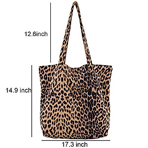 Leopard Shoulder Bag Soft Large Tote Purse Handbag Travel Satchel for Women