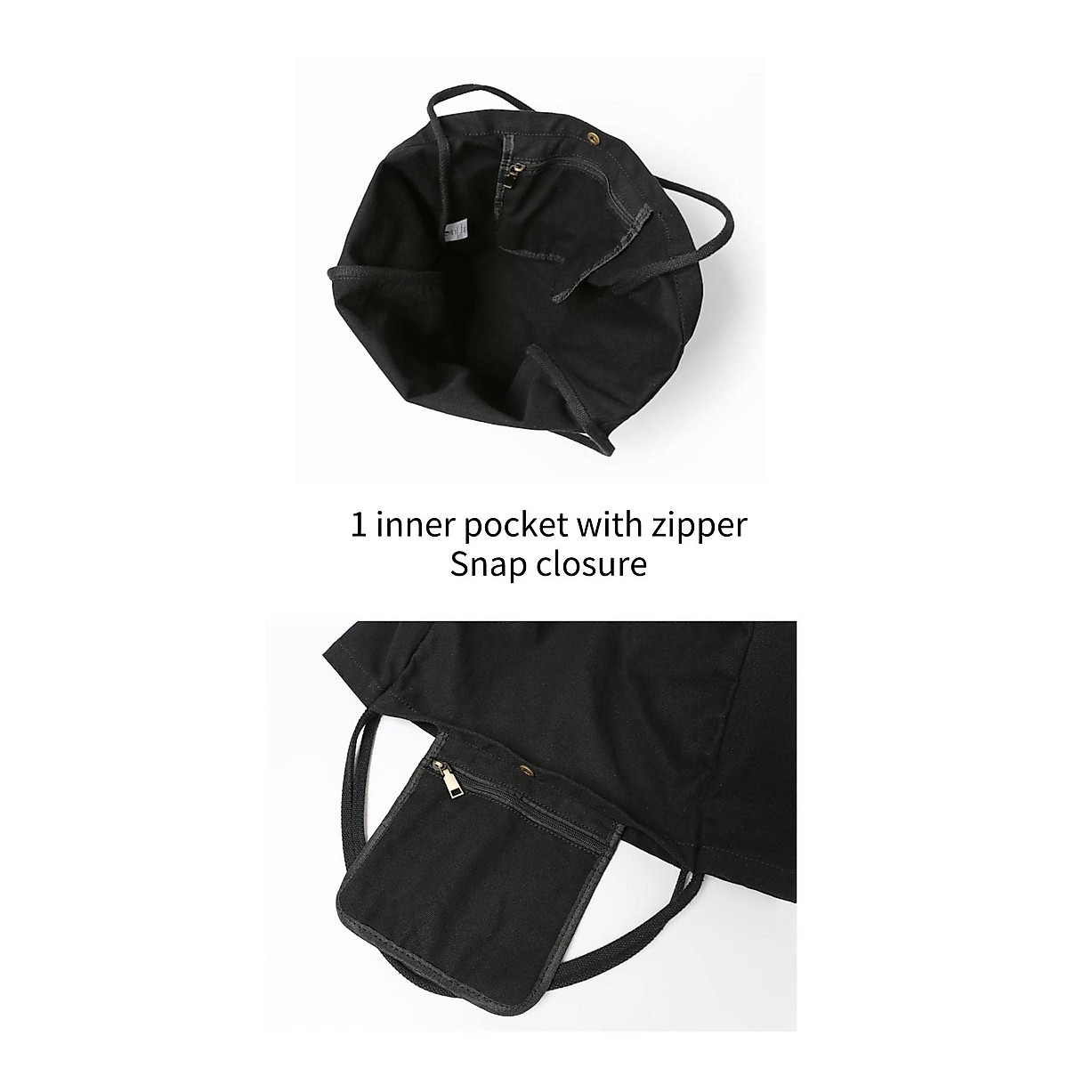 Jeelow Canvas Tote Handbag Shoulder Bag Purse Lightweight Yoga Shopping Travel For Men Women (Black Oversize)