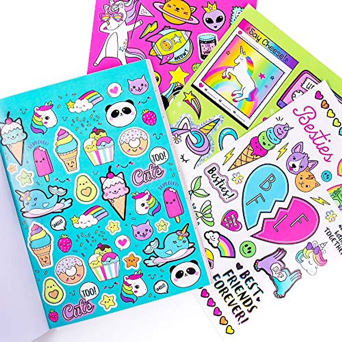 Just My Style 1500+ Stickers, Kawaii Y2K Sticker Book with Positivity Quotes, Sweet Treats, Unicorns, Fun Craft Stickers, for Girls Kids Teens Adults