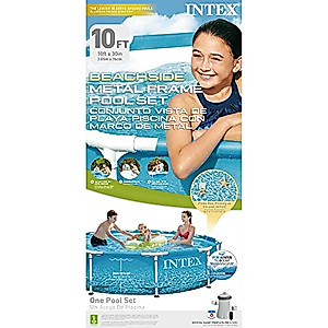 Intex 28207EH 10 Feet x 30 Inch Rust Resistant Steel Metal Frame Outdoor Backyard Above Ground Circular Beachside Swimming Pool with Filter Pump
