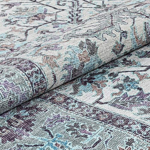 Well Woven Macon Ivory Machine Washable Vintage Style Updated Classic Distsressed Persian Area Rug (5'3" x 7'3")