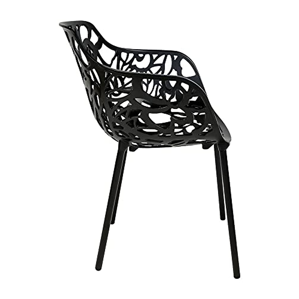 LeisureMod Devon Modern Aluminum Indoor-Outdoor Stackable Side Dining Arm Chair, Set of 2 (Black)