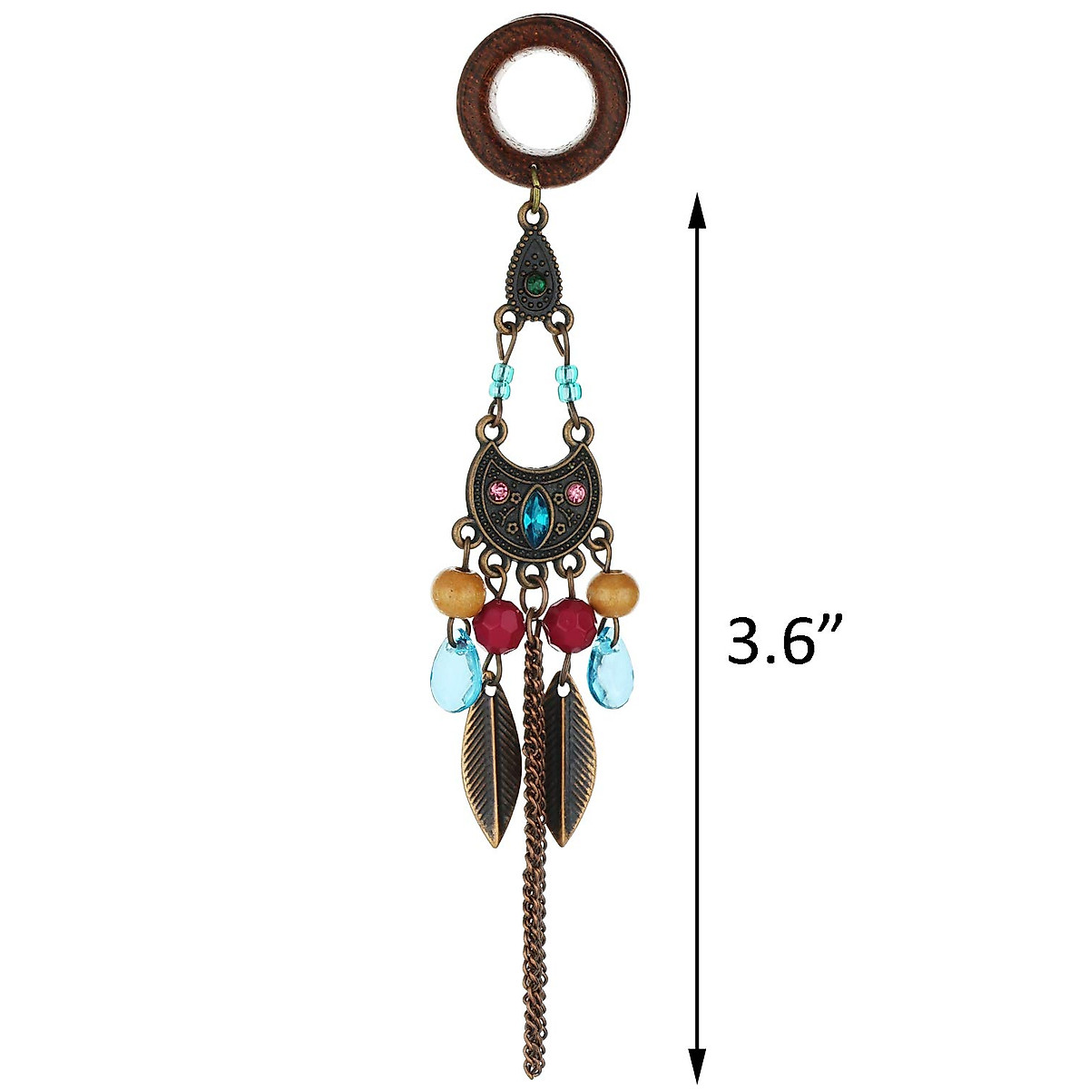 00G 10mm Bohemia Beads Owl Tassel Wood Dangle Ear Gauges Piercing Flesh Tunnels Plugs Statement Earrings