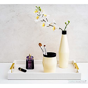 Modern Elegant 18"x12" Rectangle White Glossy Shagreen Decorative Ottoman Coffee Table Perfume Living Room Kitchen Serving Tray with Gold Polished Metal Handles by Home Redefined for All Occasion's