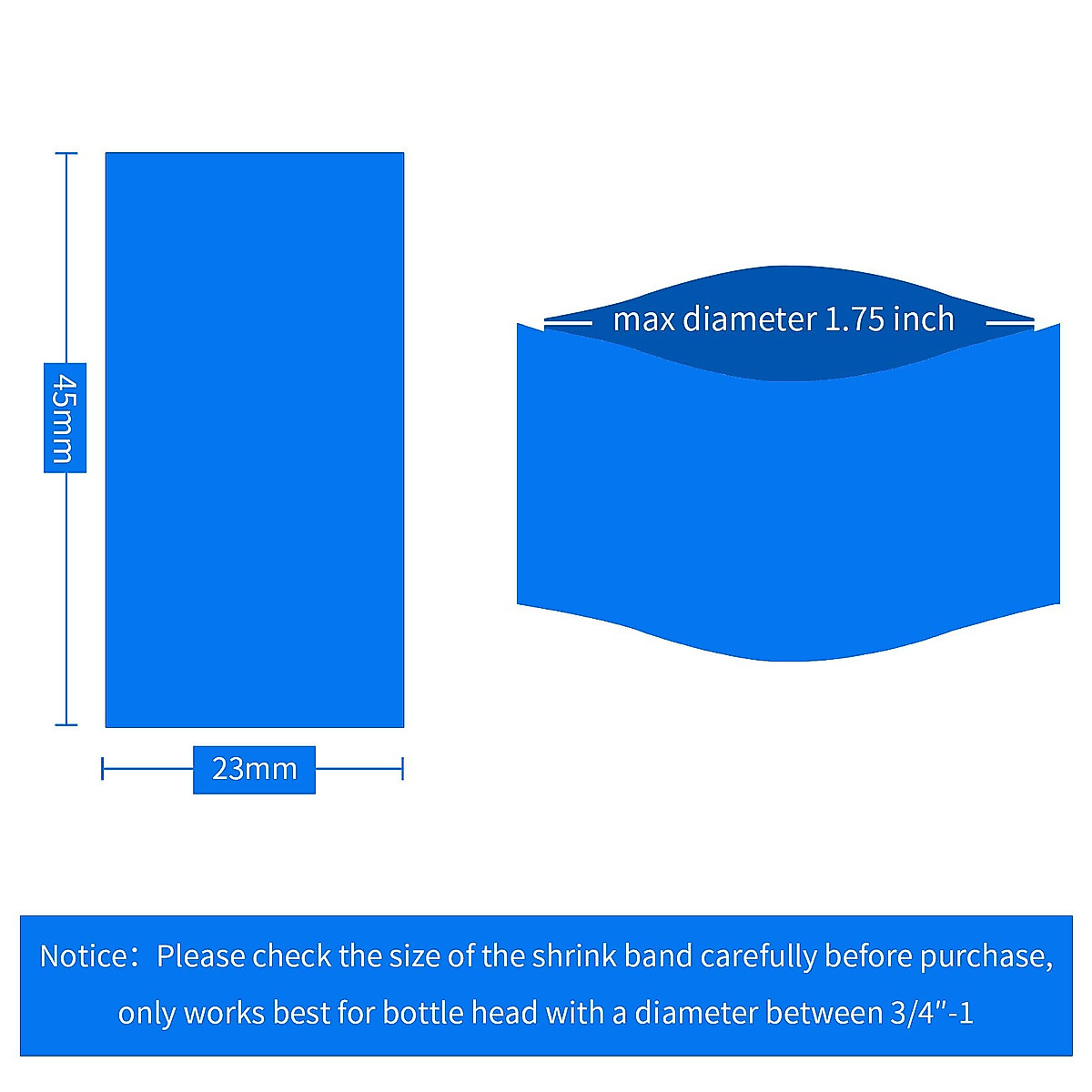 Blue Shrink Bands, 200 PCS Blue Perforated Heat Shrink Wrap Bands for Bottles, Jars Fits 3/4" to 1" Diameter