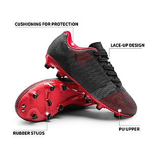 DREAM PAIRS Boys Girls Soccer Cleats Youth Firm Groud Athletic Outdoor Trainning Football Shoes for Little/Big Kid,Size 12 Little Kid,Black/Red,SDSO224K