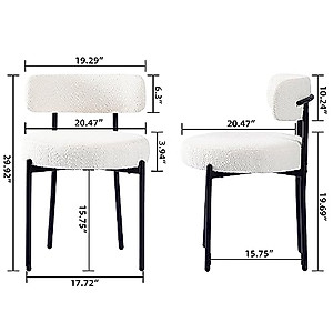 DYHOME White Dining Chairs Set of 2, Mid-Century Modern Dining Chairs, Kitchen Dining Room Chairs, Curved Backrest Round Upholstered Boucle Dining Chair with Black Metal Legs