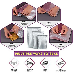 FOLSOM BLVD TODAY - 7 Mil 100 PCS Mylar Bags for Food Storage with Oxygen Absorbers 500CC, 30x Gallon 10x14, 45x Quart 6x9, 25x Half Pint 4x6 - 100 Labels and Marker - Ziplock Heat Resealable Stand-up Airtight Smell Proof - Bolsas Mylar