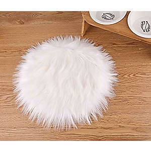 MOSKOS 12inches White Sheepskin Artificial Fur Seat Pad Round Carpet