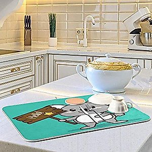 Hello Cute Koala Animal Dish Drying Mat 24"x18" Absorbent Machine Washable Hanging Fast Dry Pad Dish Protective Mat for Kitchen Countertop Heat Resistant Dinner Table Mat