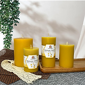 Lacaser Beeswax Pillar Candles,100% Pure Beeswax Candles,Long Burning Time 40 Hours Each,80 Hours Total for Set, Bees Wax Candle for Home, Size 2”x 4” (2 Packs), Dripless& Smokeless
