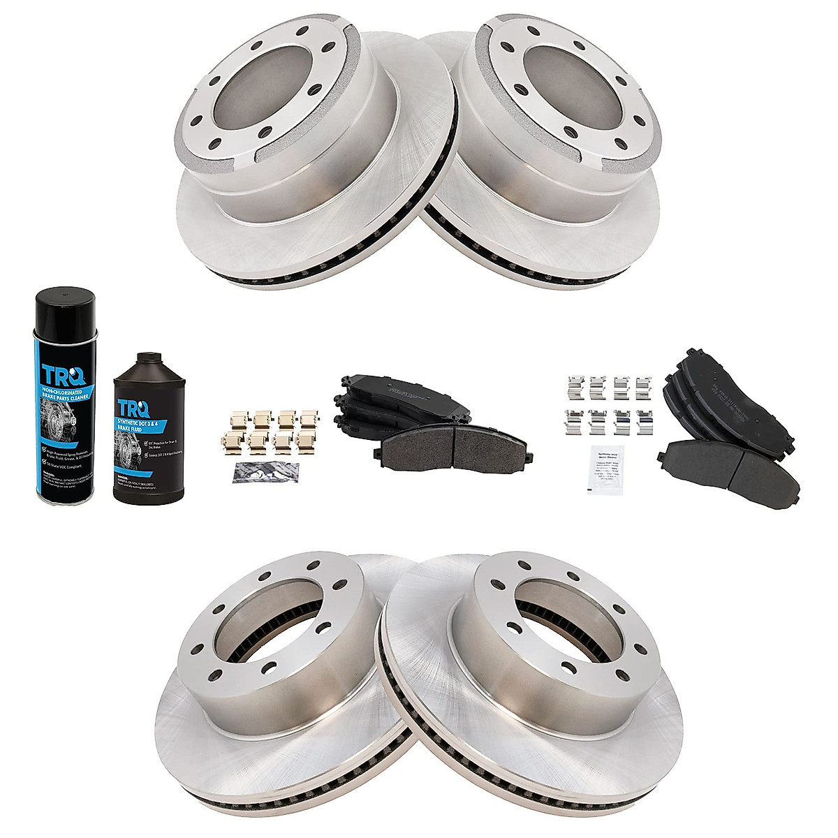 TRQ Front and Rear Brake Pad & Rotor Kit Brake Chemical Kit Brake Pads Brake Rotor Semi-Metallic Compatible with 2013-2021 Ford F-250 Super Duty F-350 Super Duty