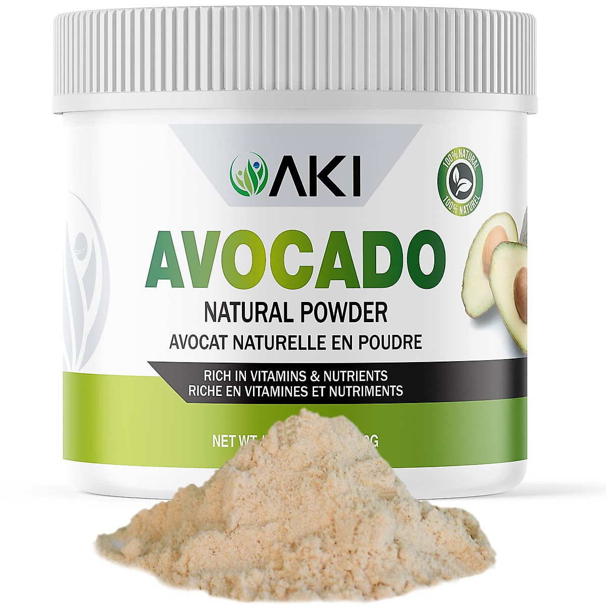 AKI Avocado Superfood Powder (6oz/170g) - Rich in Nutrients, Vitamins, Omega 3 & Antioxidants - Ideal for Smoothies, Yogurt or Milkshake Popsicles - Vegan & Non-GMO