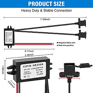 YIPIN HEXHA DC Converter 12V 24V to 5V 3A 15W Dual USB Female DC DC Buck Converter Adapter Step Down Module