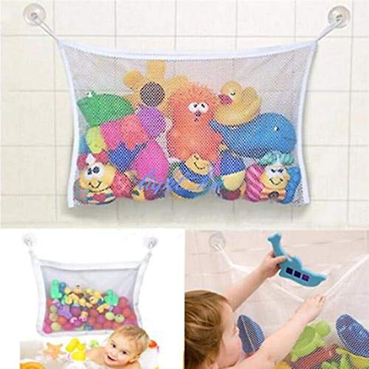 Yuehuam Bath Toy Organizer for Bathtub Hanging Mesh Toy Holder with Suction Bath Toy Storage for Tub, Bathroom Baby Toy Storage