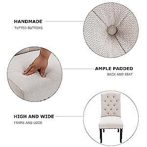 COLAMY Button Tufted Dining Chairs Set of 2, Upholstered Parsons Dining Room Chairs, Fabric Kitchen Side Chair with Nailhead Trim and Wood Legs,Beige