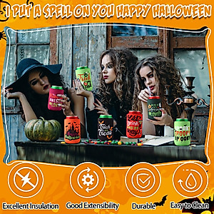Potchen 24 Pcs Halloween Beer Can Cooler Sleeves 12 oz Soda Beer Drink Cooler Sleeve Reusable Neoprene Witch Skull Can Holders Bottle Covers for Halloween Party Supplies (Dark Color,Slang)