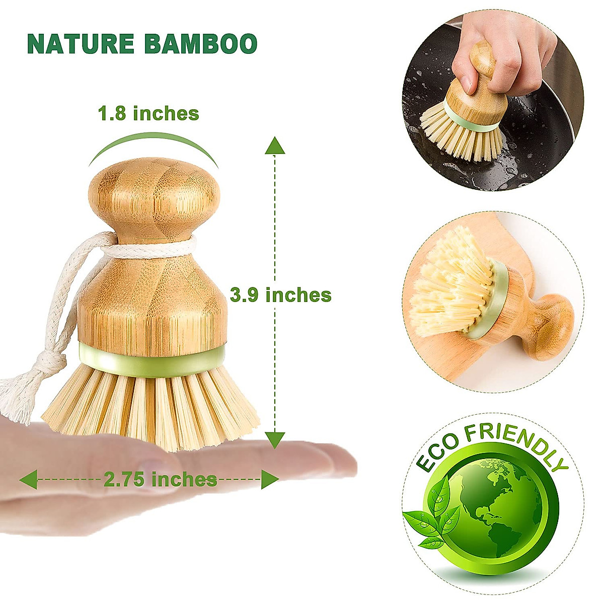 Dish Brush, Premium Dish Scrub Brush Set (Pack of 2), Made by Earth Friendly Recycled Materials, Durable Stiff Bristles Great for Scrubbing All Kinds of Pans, Baking Sheets and Cast Iron Skillet