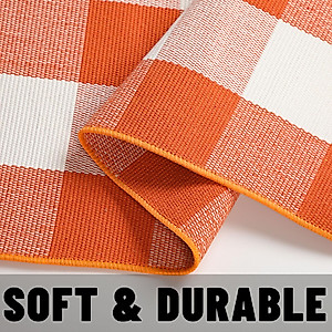 WAYYE Buffalo Plaid Outdoor Rug Checkered Area Rug Washable Doormats Indoor Outdoor Rugs for Layered Front Door Mats, Porch, Entryway, Kitchen, Farmhouse (Orange and White Plaid, 2'3'' x 3'7'')