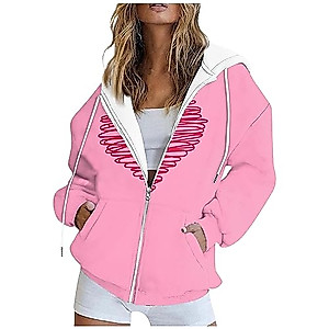Zippers for Jackets Long Sleeve Long Hoodie for Women Hearts Drawstring Sweatshirts Y2k with Pockets Bohemia Flowy Fleece Womens Coats Thin Cardigan Women Summer Watermelon Red S