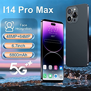 Tangxi I14 ProMax Cell Phone,Unlocked Android11 Smartphone,4GB 64GB,16MP Camera,10 Cores Processor,Face Recognition,BT,FM,GPS,7000mAh,Black